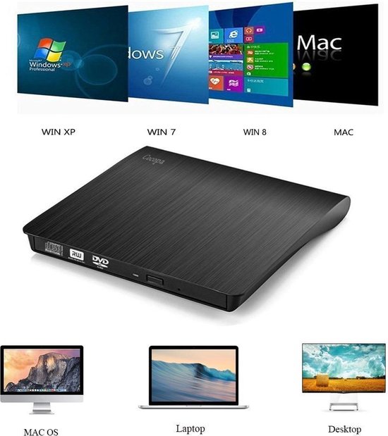 Externe DVD/CD speler voor laptop of computer met USB aansluiting - zwart
